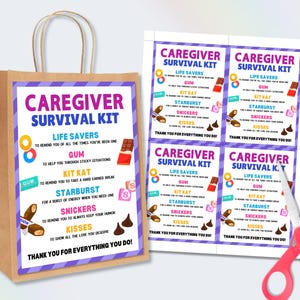 Caregiver Appreciation Gift Tag, Caregiver Survival Kit Tag, Thank You ...