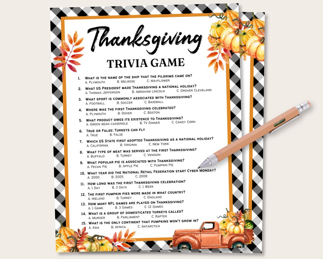 Thanksgiving Trivia Quiz, Thanksgiving Trivia Game, Thanksgiving Party ...