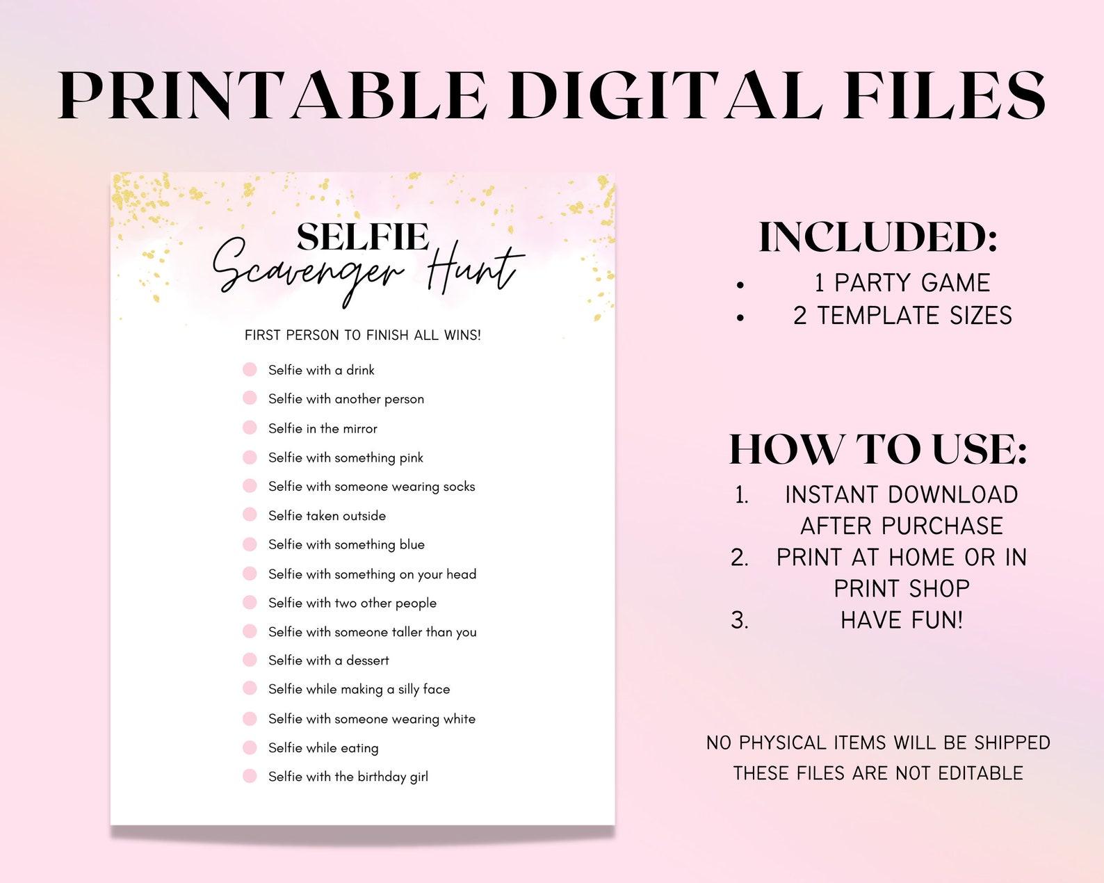 Selfie Scavenger Hunt, Teen Girl Birthday Game, Birthday Games for Her ...
