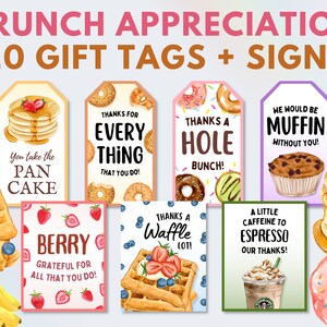 20 Employee Brunch Appreciation Gift Tag & Sign Bundle, Breakfast ...