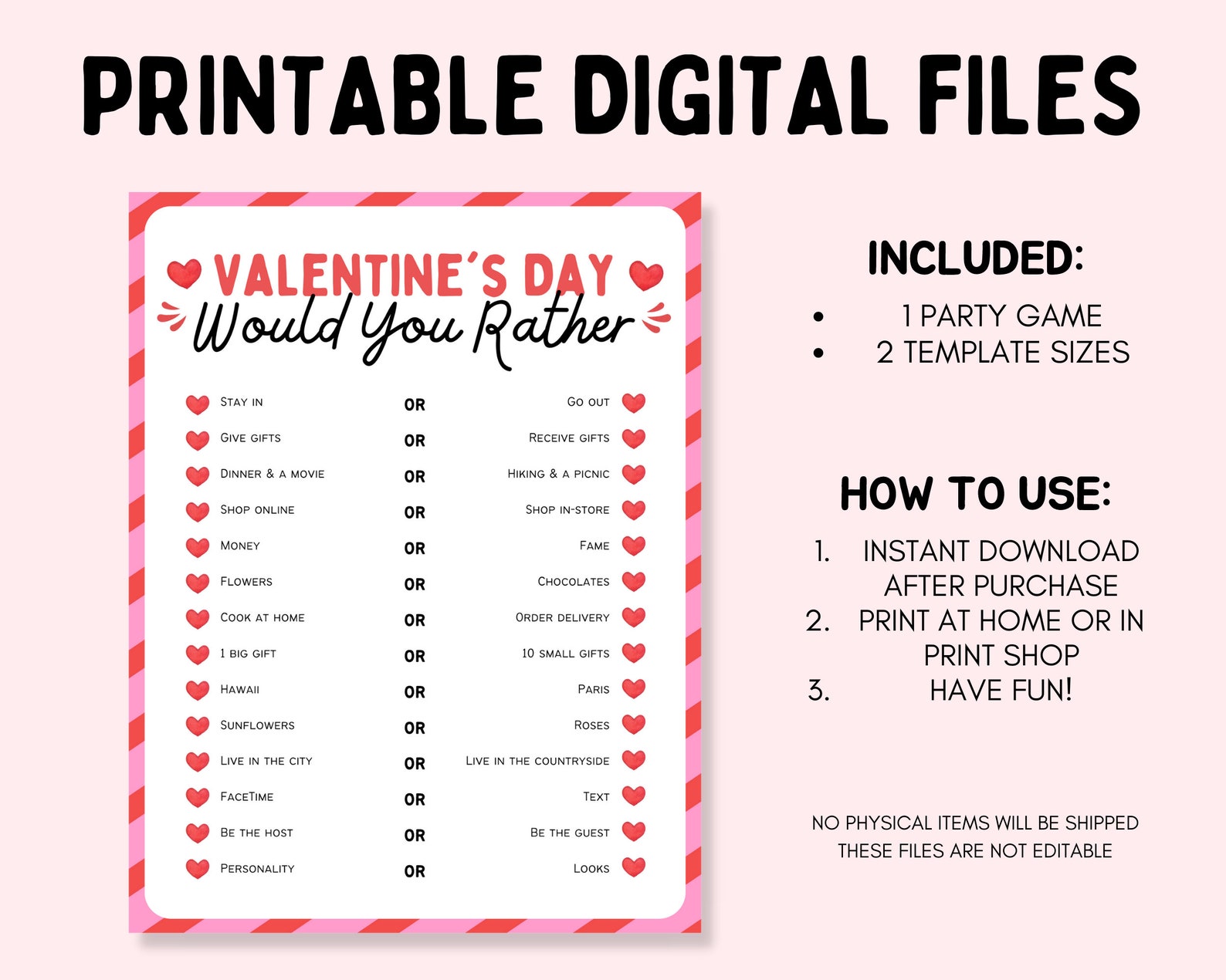 Valentines Day Would You Rather Game, Valentines Day This or That Game ...