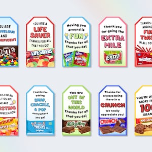 25 Appreciation Candy Bar Gift Tags, Printable Candy Thank You Gift ...
