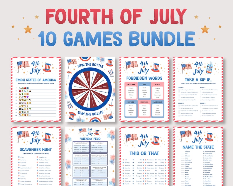4th of July Games Bundle, Printable Fourth of July Party Games, July ...