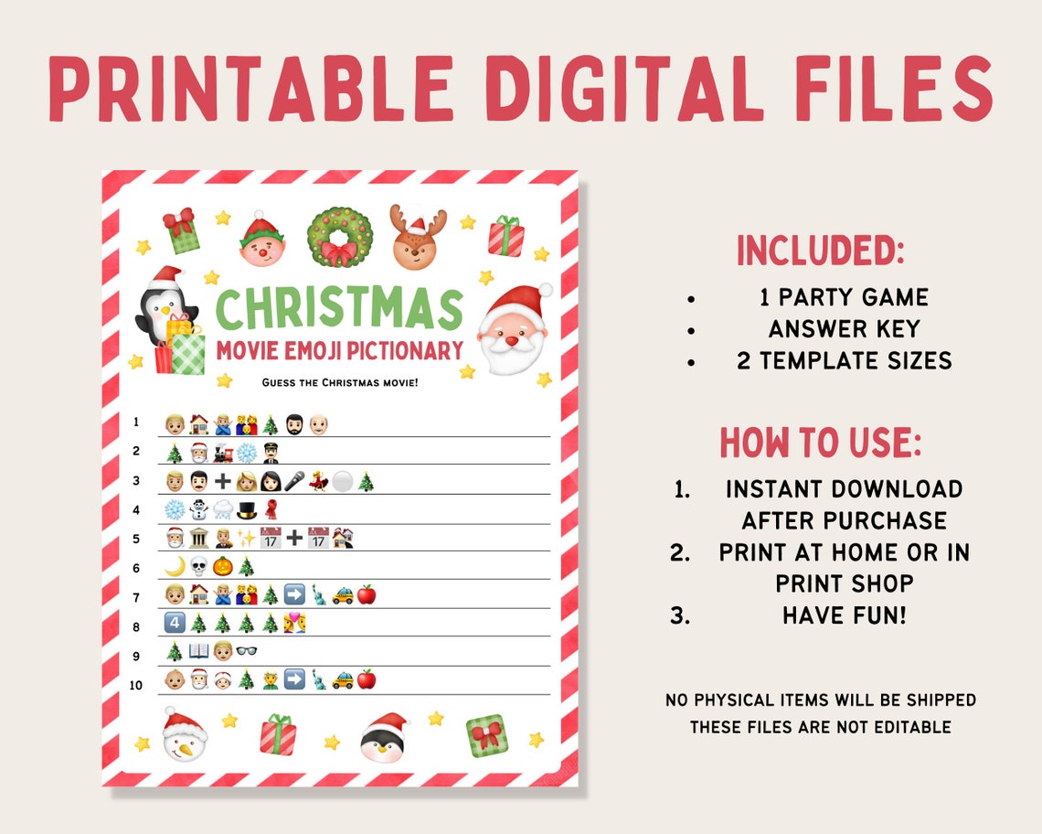 Christmas Movie Emoji Game Christmas Emoji Pictionary Kids - Etsy