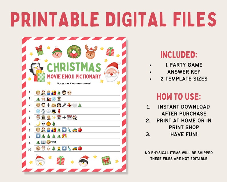Christmas Movie Emoji Game Christmas Emoji Pictionary Kids - Etsy