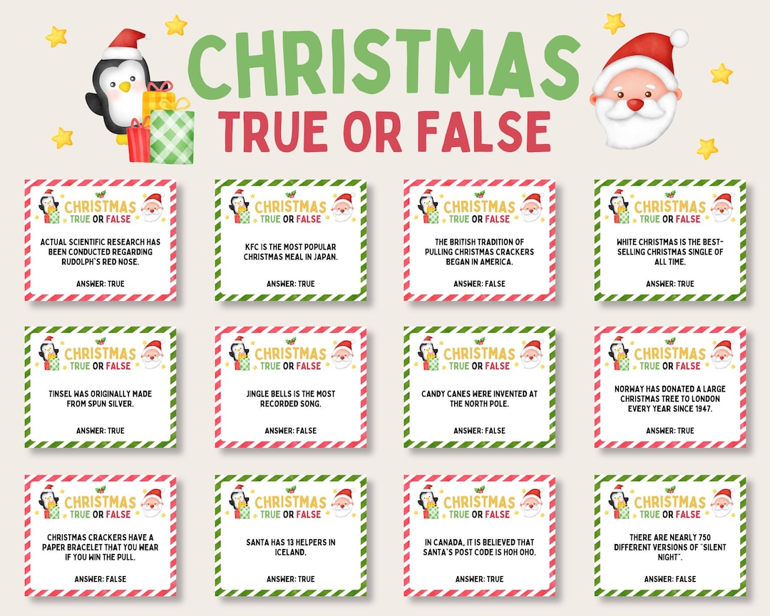 Christmas True or False Game, Christmas Trivia Quiz, Christmas Fact or ...