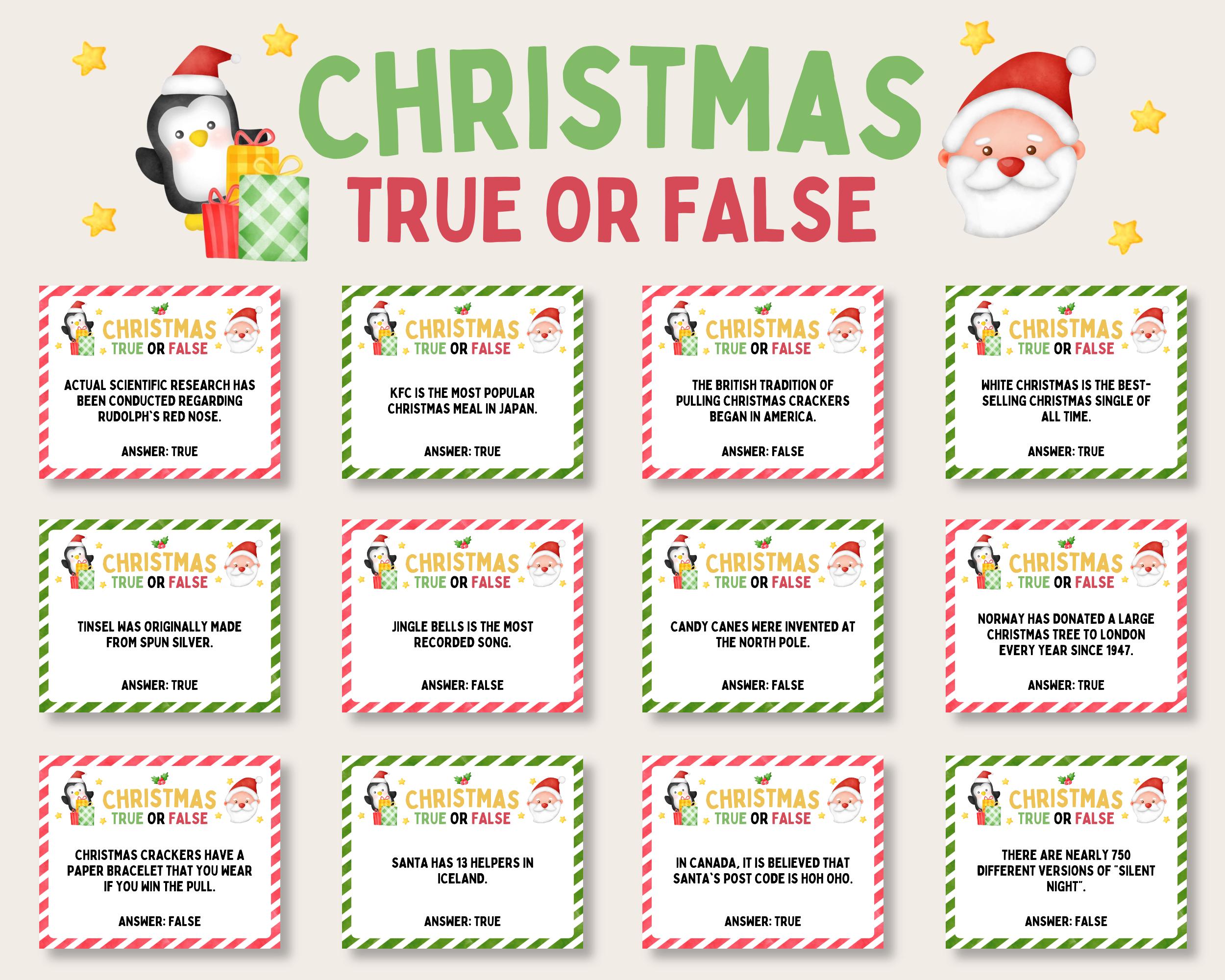 Christmas True or False Game, Christmas Trivia Quiz, Christmas Fact or ...