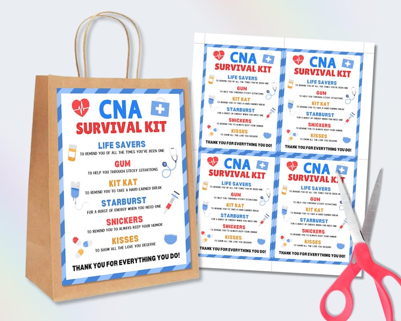 CNA Appreciation Gift Tag, Nursing Assistant Survival Kit Tag, Happy ...