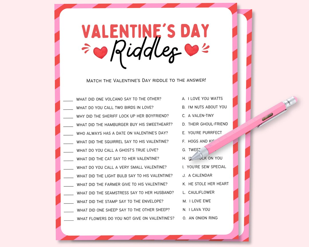 Valentines Day Riddles Quiz, Valentines Day Party Game, Valentines Day ...