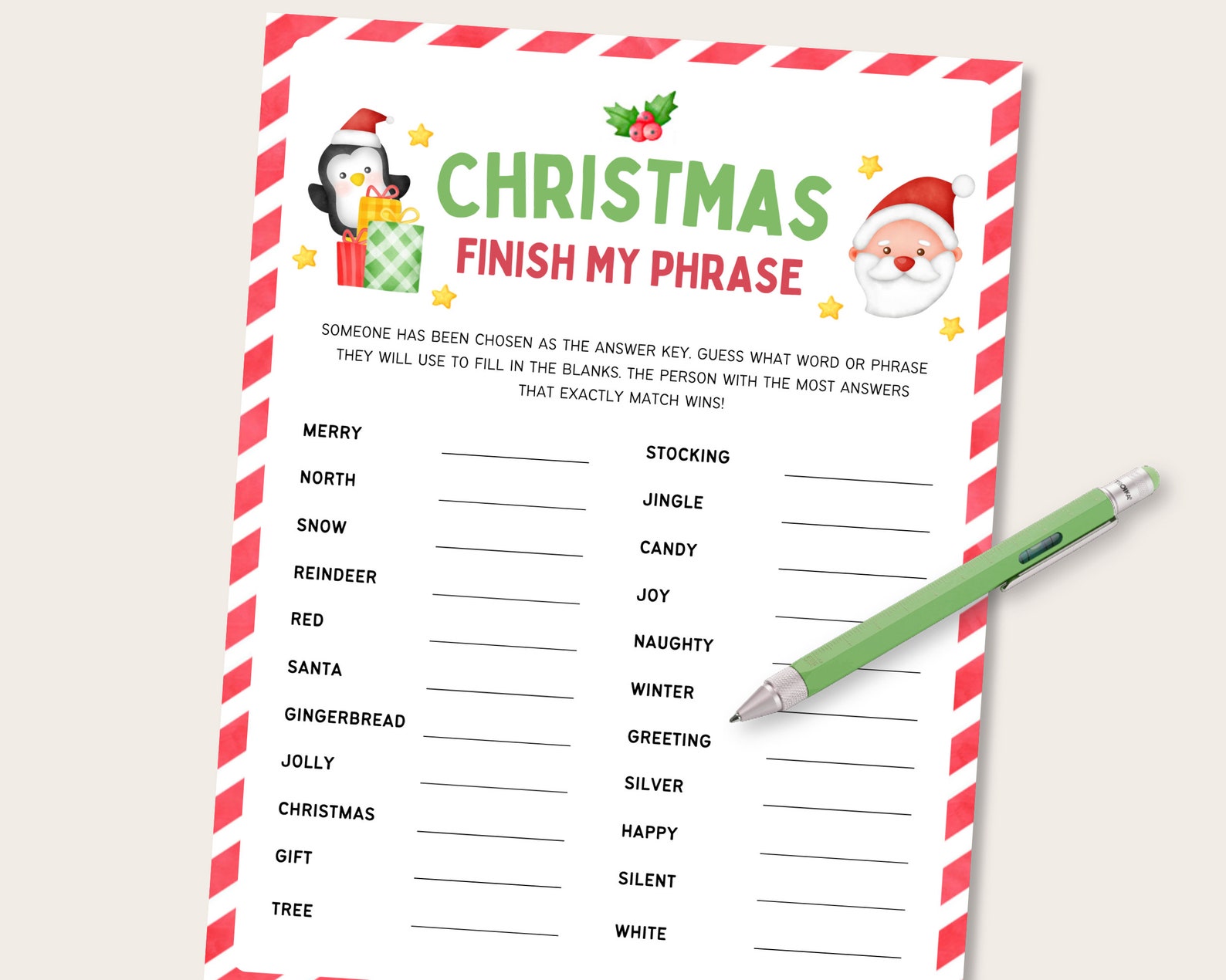 Christmas Finish My Phrase Game Christmas Party Game Finish - Etsy