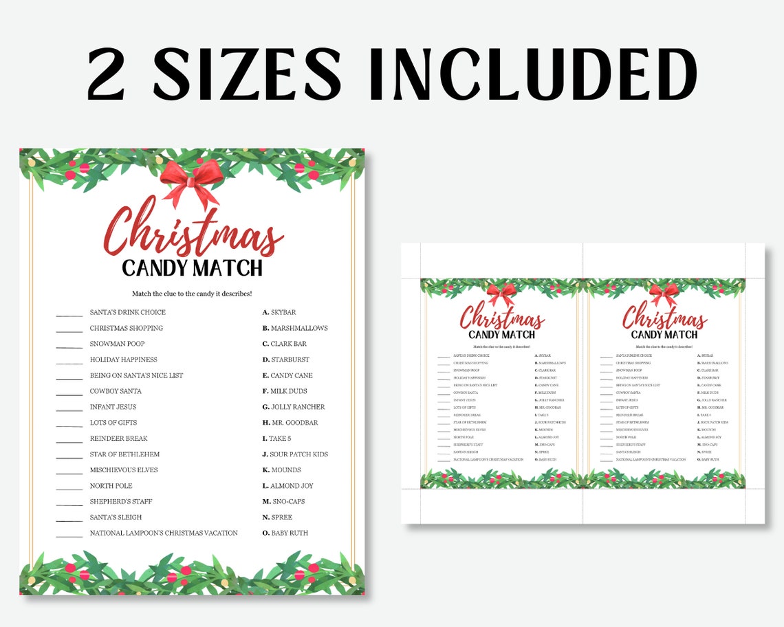 Christmas Candy Match Quiz, Printable Christmas Party Game, Christmas ...