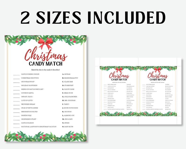 Christmas Candy Match Quiz, Printable Christmas Party Game, Christmas ...
