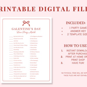 Valentines Day Love Songs Match Game, Valentines Day Party Game ...