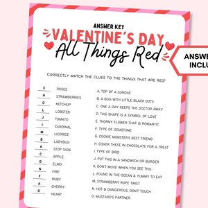 Valentines Day All Things Red Game, Valentines Day Color Red Quiz ...