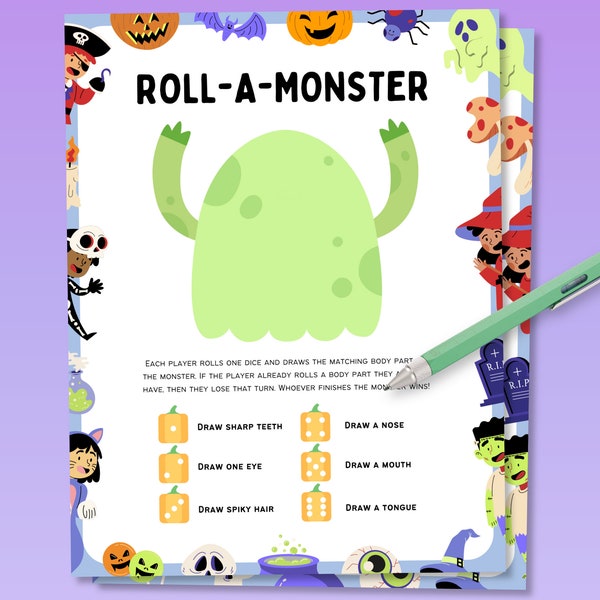 Roll A Monster Game | Printable Halloween Game | Halloween Activity for ...