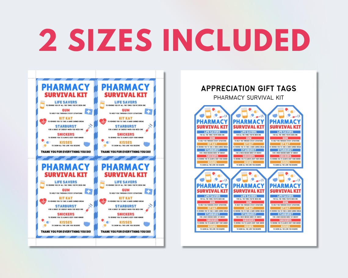 Pharmacy Appreciation Gift Tag, Pharmacy Survival Kit Tag, Pharmacy ...
