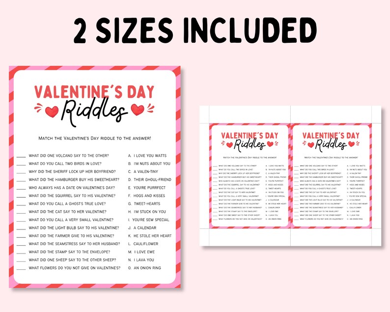 Valentines Day Riddles Quiz, Valentines Day Party Game, Valentines Day ...