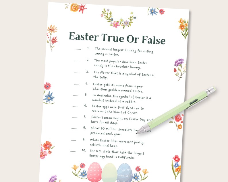 Easter True or False Easter Trivia Quiz Easter Activity for - Etsy