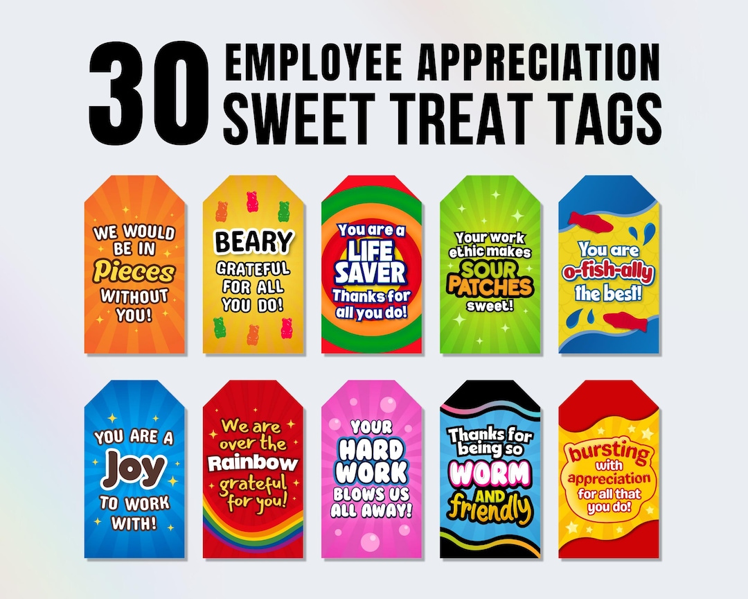 30 Employee Appreciation Gift Tags, Sweet Treat Tags for Employee Thank ...