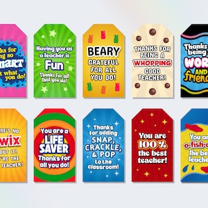 Teacher Appreciation Candy Gift Tags, Thank You Teacher Gift Tag for ...