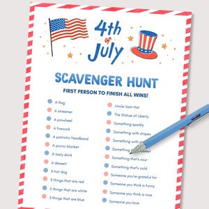 4th of July Scavenger Hunt, Printable Fourth of July Kids Activity ...