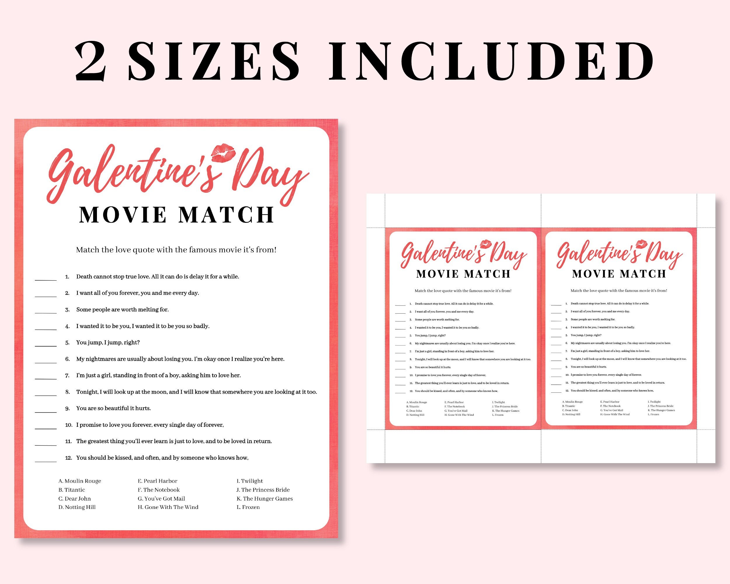 Galentines Day Movie Match Game, Galentines Day Party Game, Valentines ...