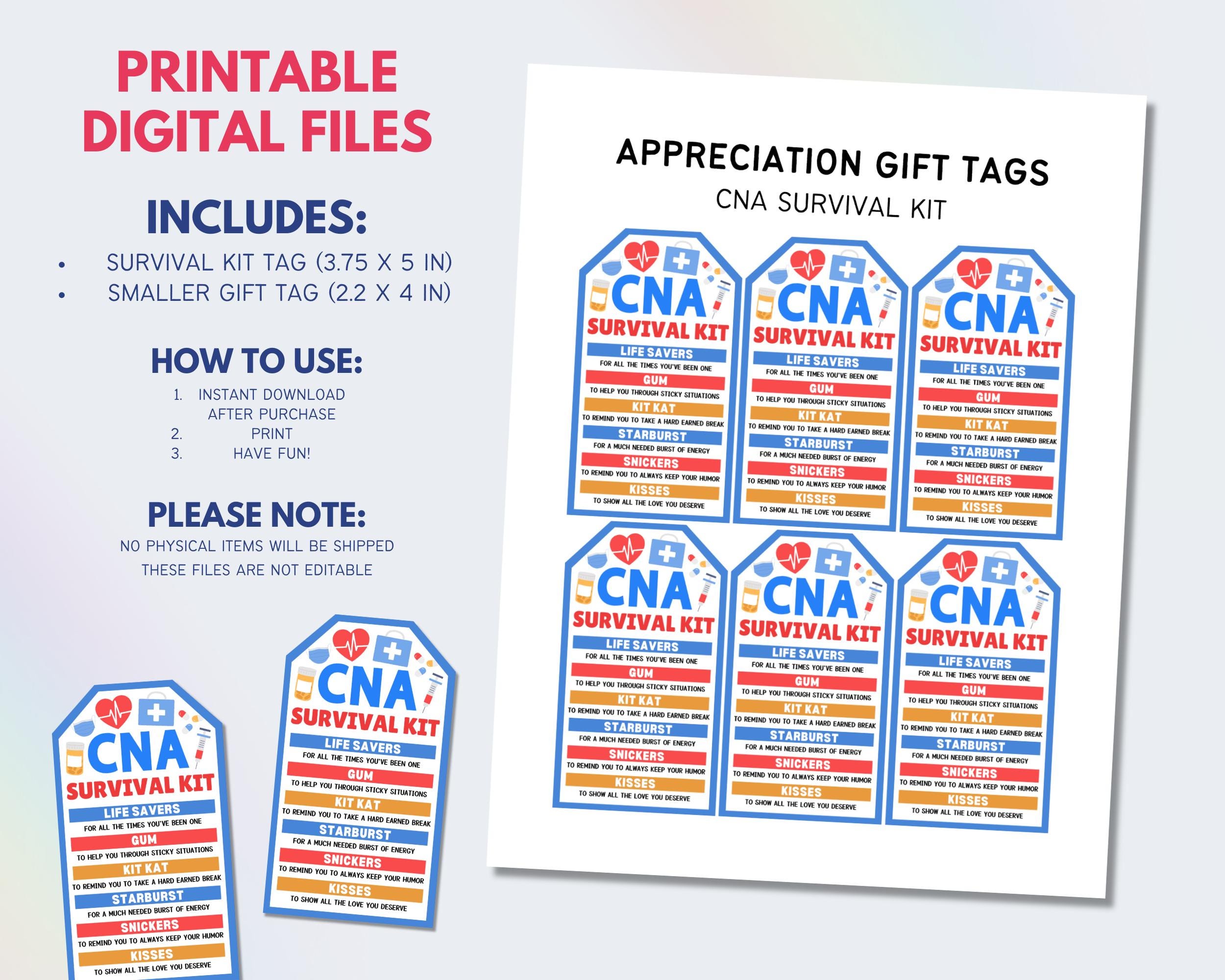 CNA Appreciation Gift Tag, Nursing Assistant Survival Kit Tag, Happy ...