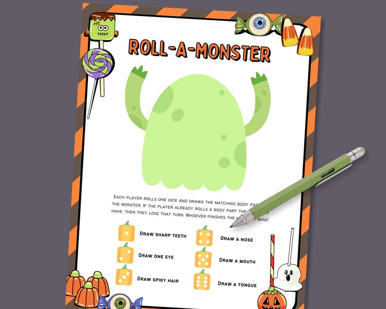 Halloween Roll A Monster Game, Halloween Dice Game, Halloween Candy ...