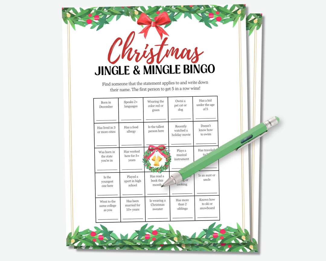 Christmas Mix and Mingle Bingo Game, Holiday Office Party Game ...