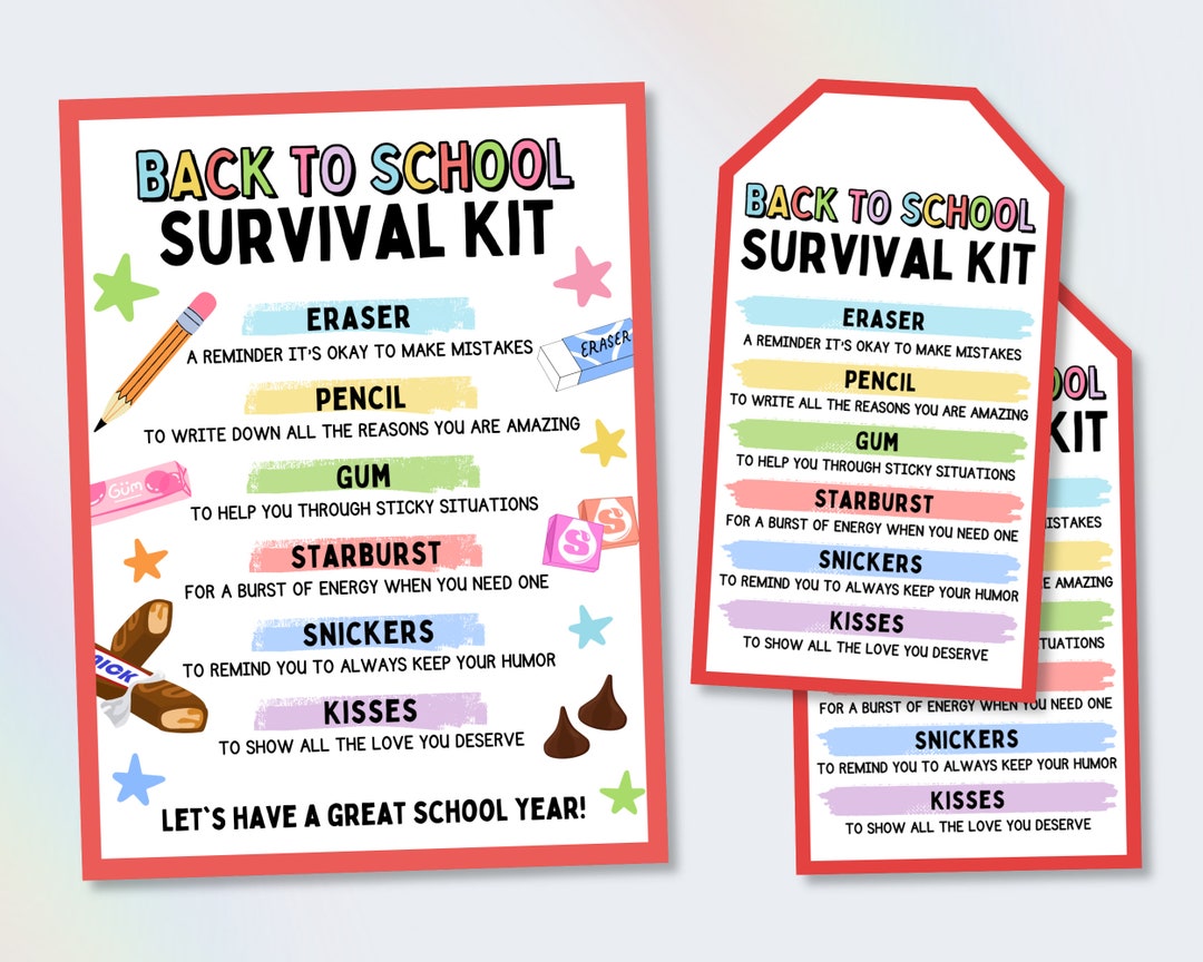 Back to School Survival Kit Gift Tag First Day of School - Etsy