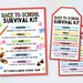 Back to School Survival Kit Gift Tag First Day of School - Etsy