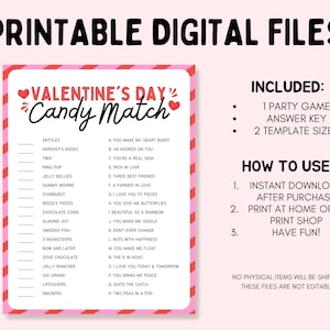 Valentines Day Candy Match, Valentines Day Party Game, Valentine Day ...