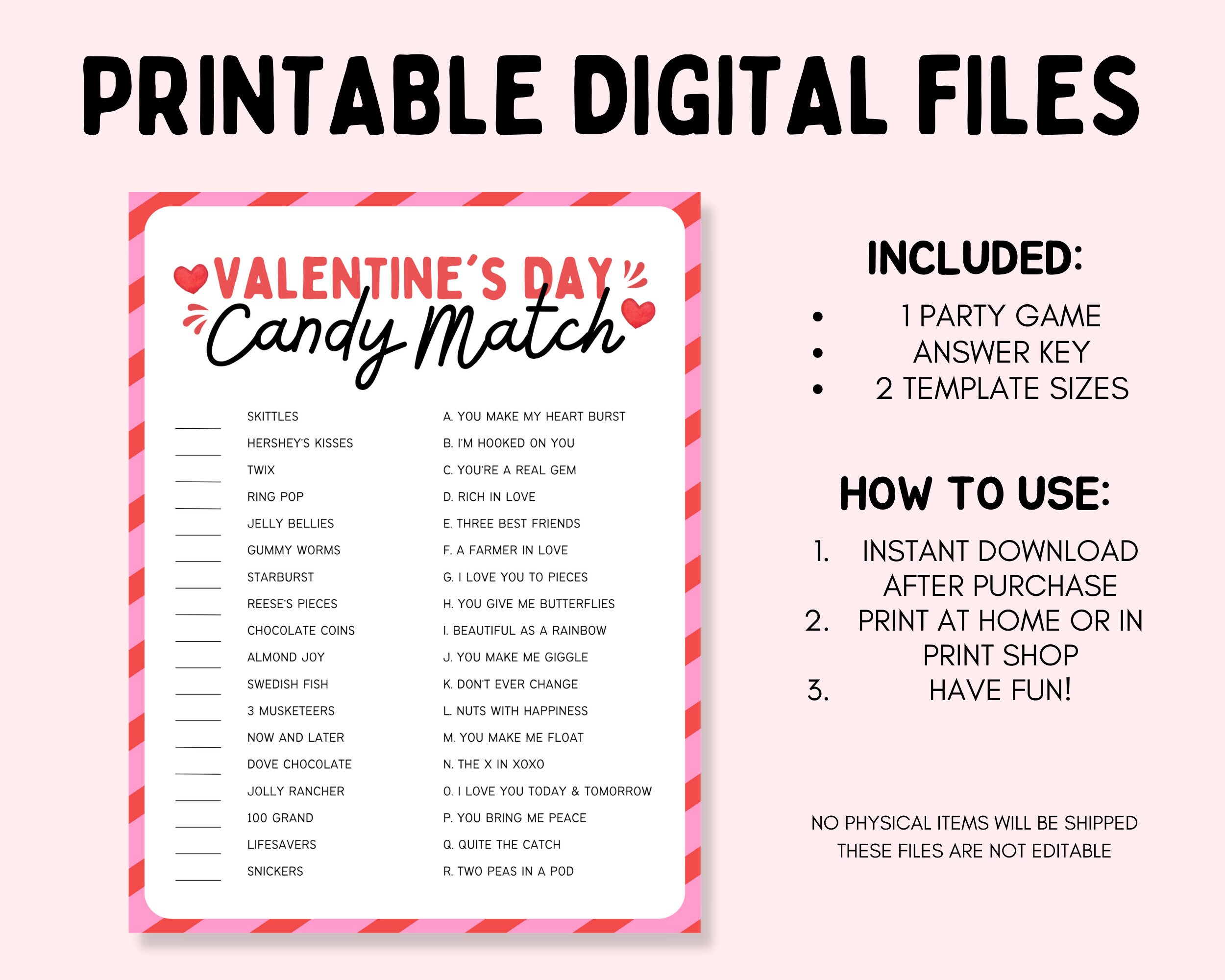Valentines Day Candy Match, Valentines Day Party Game, Valentine Day ...