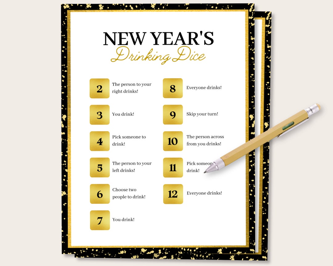 New Years Eve Dice Drinking Game, New Years Eve Party Game for Adults ...