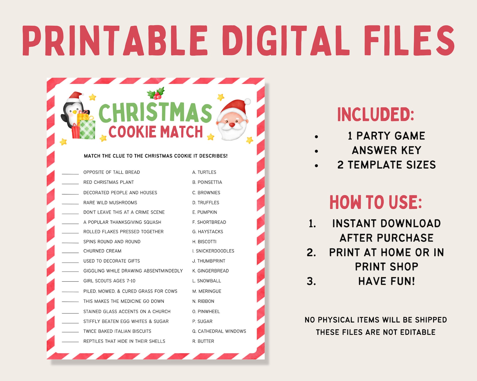 Christmas Cookie Quiz, Christmas Cookie Match Game, Christmas Trivia ...