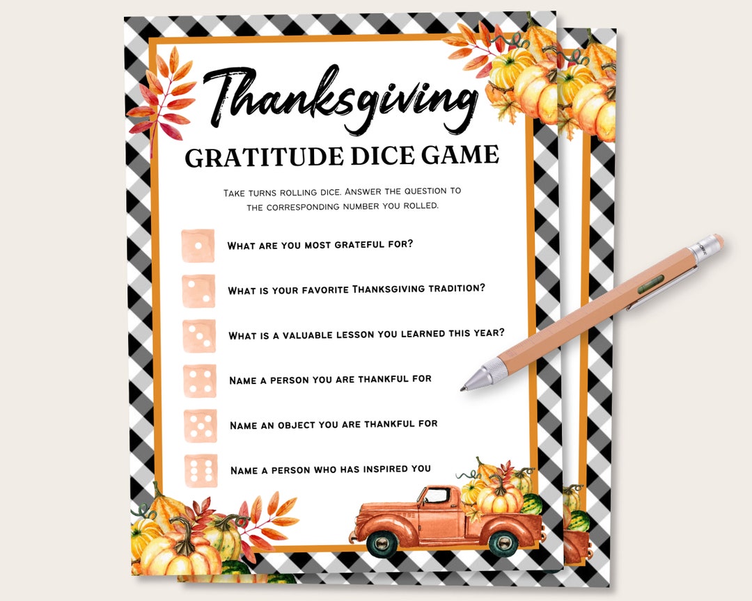 Thanksgiving Gratitude Dice Game for Kids, Printable Thanksgiving Kids ...