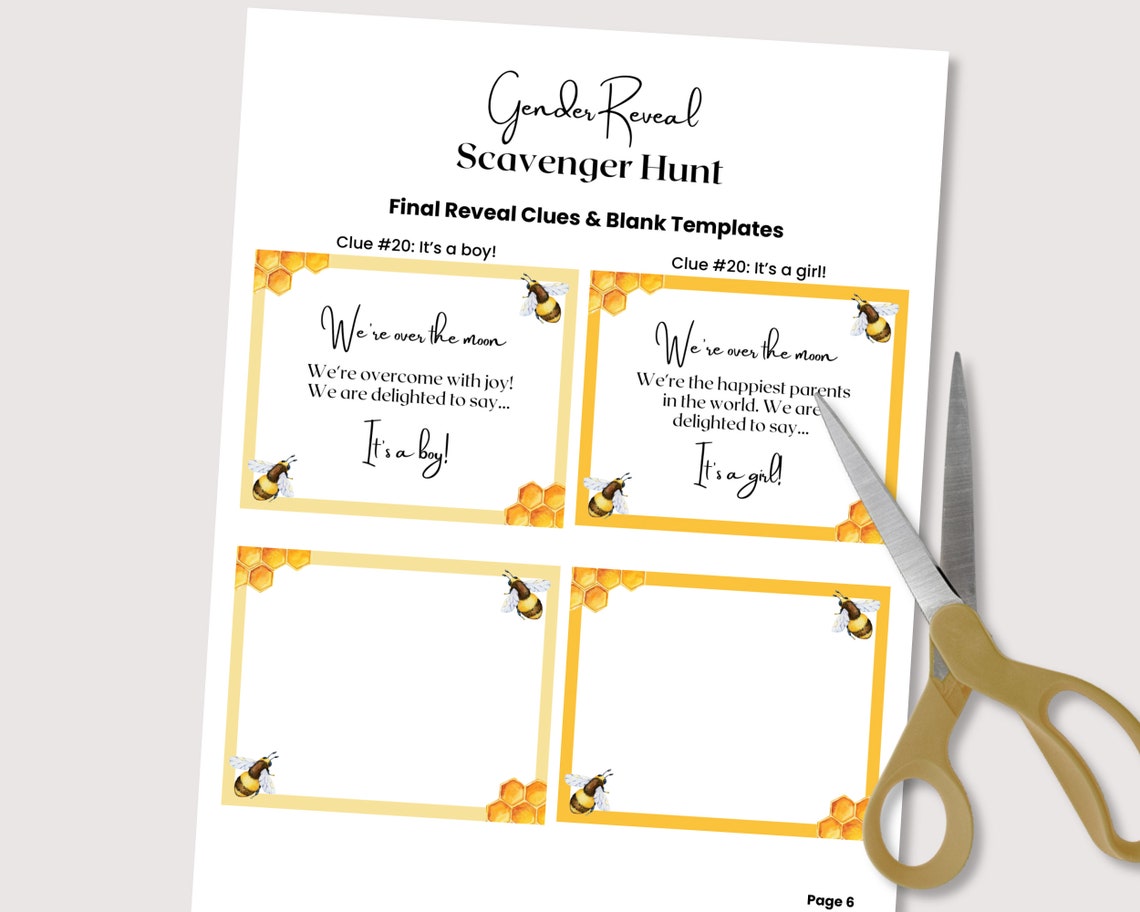 Bee Gender Reveal Scavenger Hunt Bee Gender Reveal Hunt - Etsy