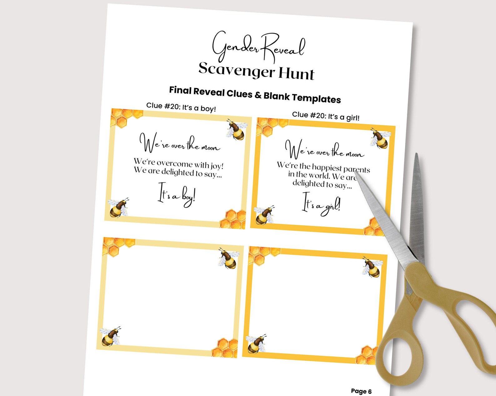 Bee Gender Reveal Scavenger Hunt, Bee Gender Reveal Hunt Games ...