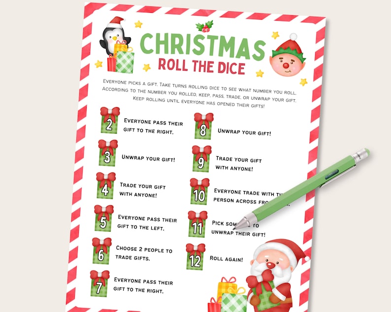 Christmas Roll the Dice Gift Exchange Game, White Elephant Gift ...