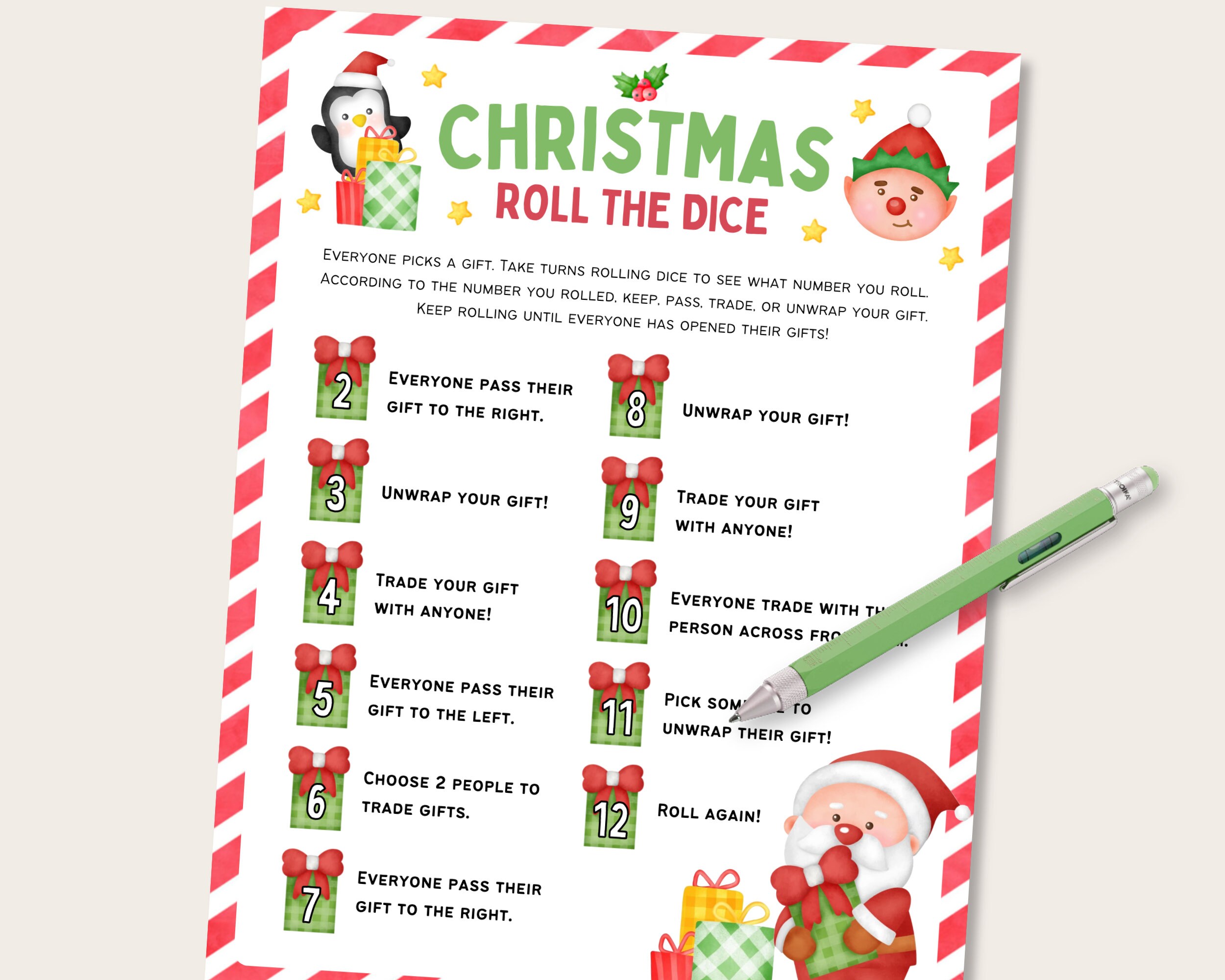 Christmas Roll the Dice Gift Exchange Game, White Elephant Gift ...