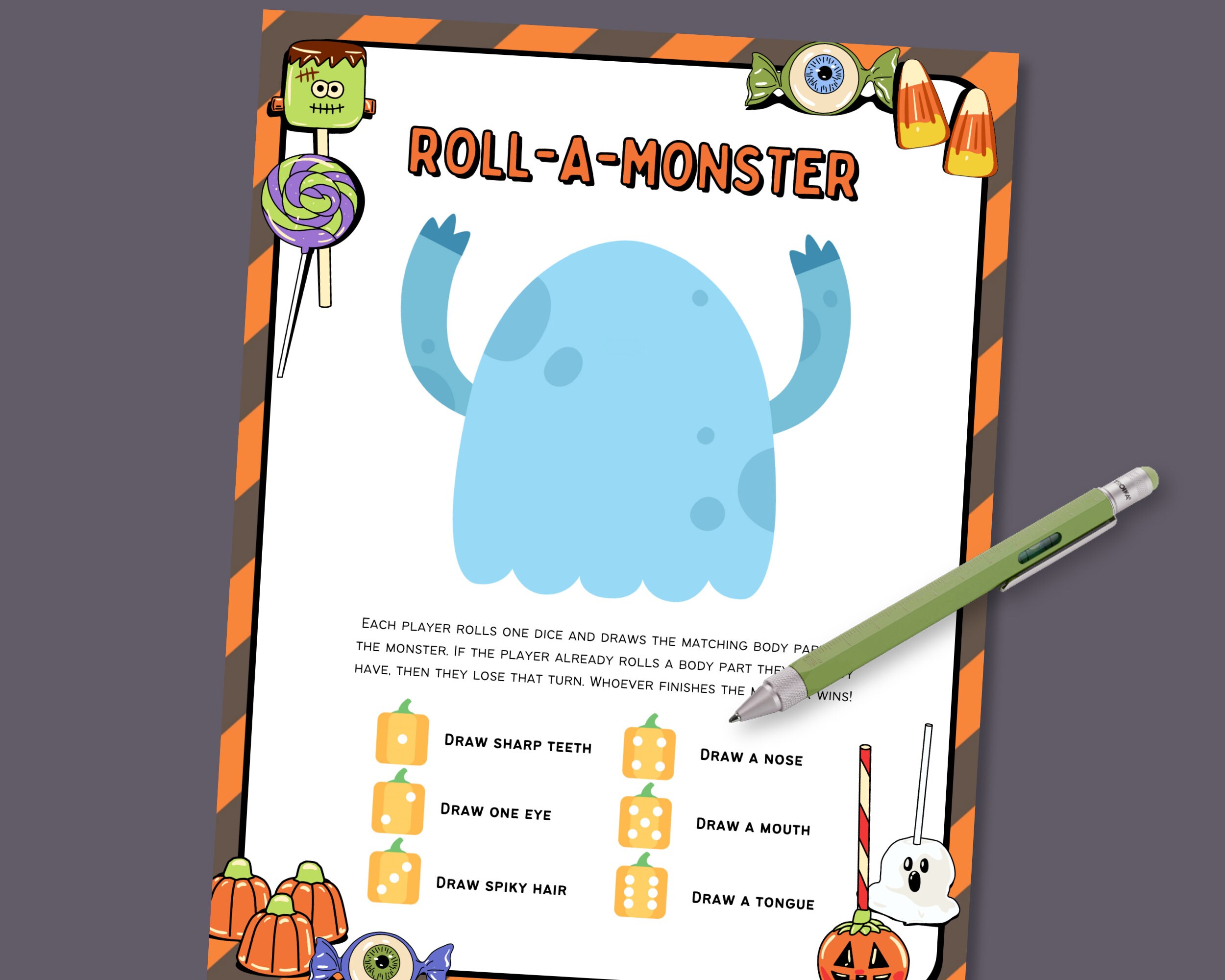 Halloween Roll A Monster Game, Halloween Dice Game, Halloween Candy ...