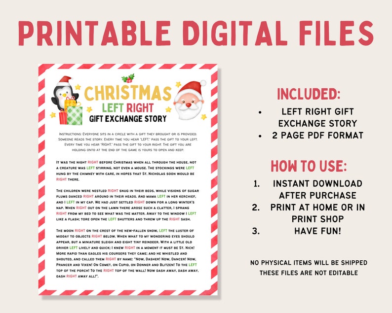 Christmas Left Right Game, Gift Exchange Game, Christmas Left Right ...
