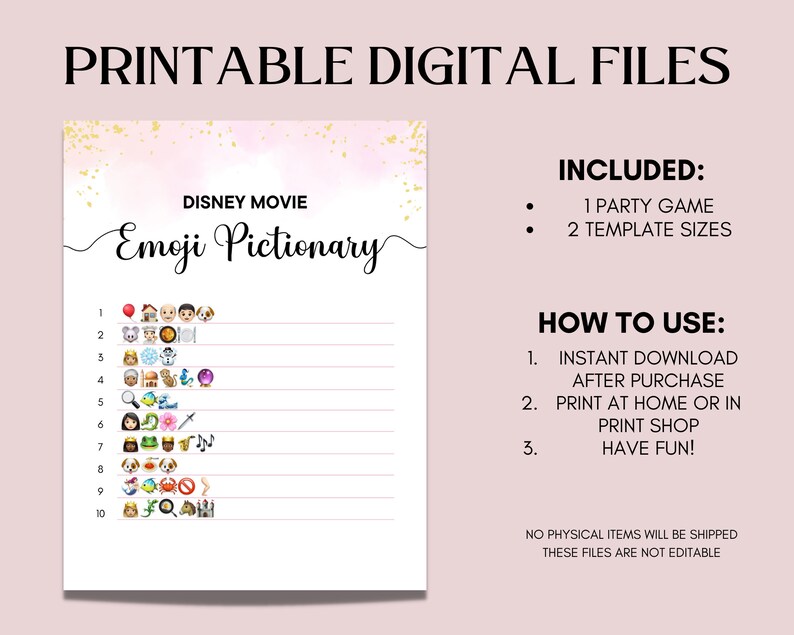 Disney Movie Emoji Pictionary Girls Birthday Party Games - Etsy
