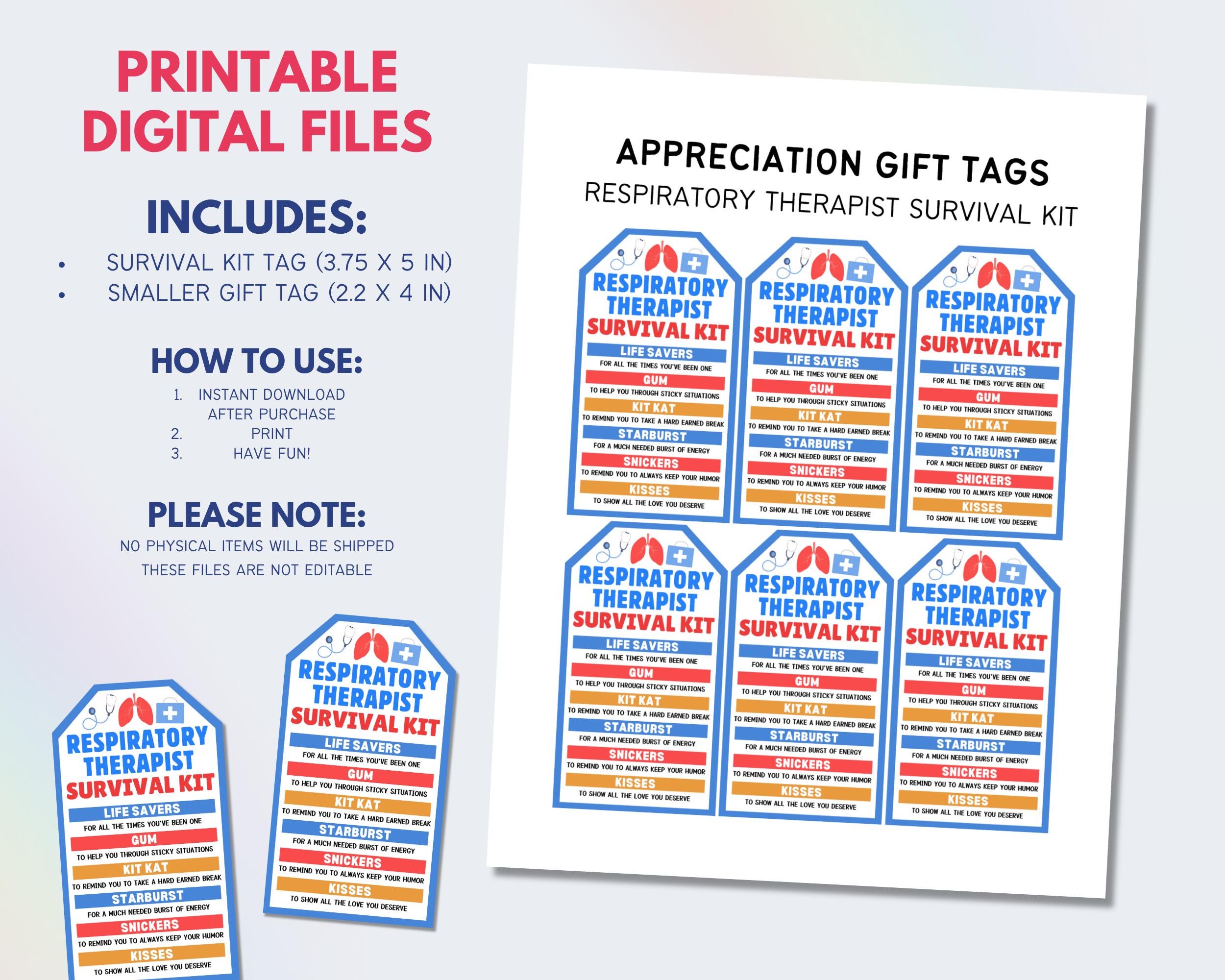 Respiratory Care Week Gift Tag, Respiratory Therapist Survival Kit Tag ...
