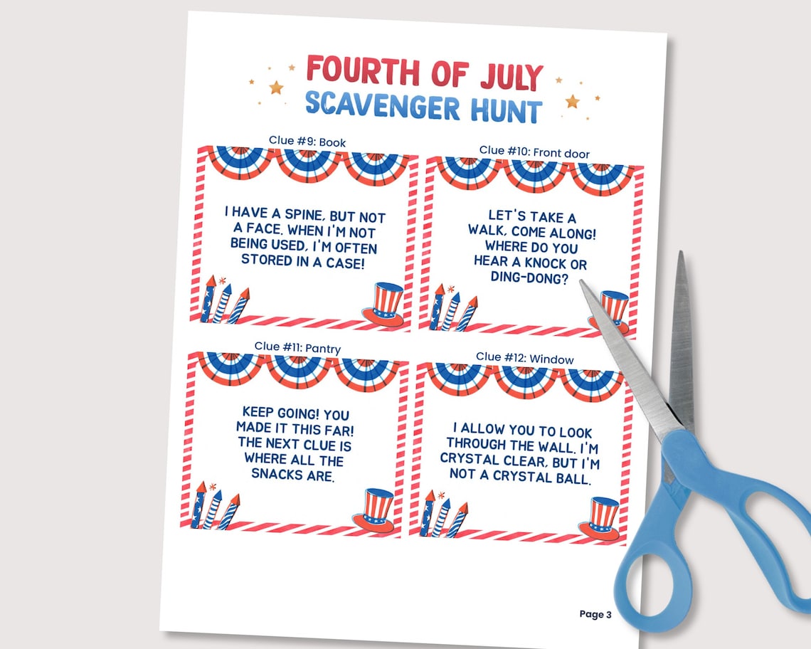 July 4th Scavenger Hunt, Printable 4th of July Treasure Hunt for Kids ...