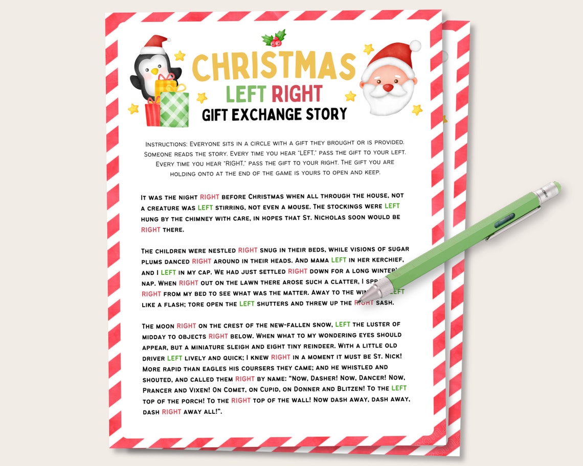 Christmas Left Right Game Gift Exchange Game Christmas Left - Etsy