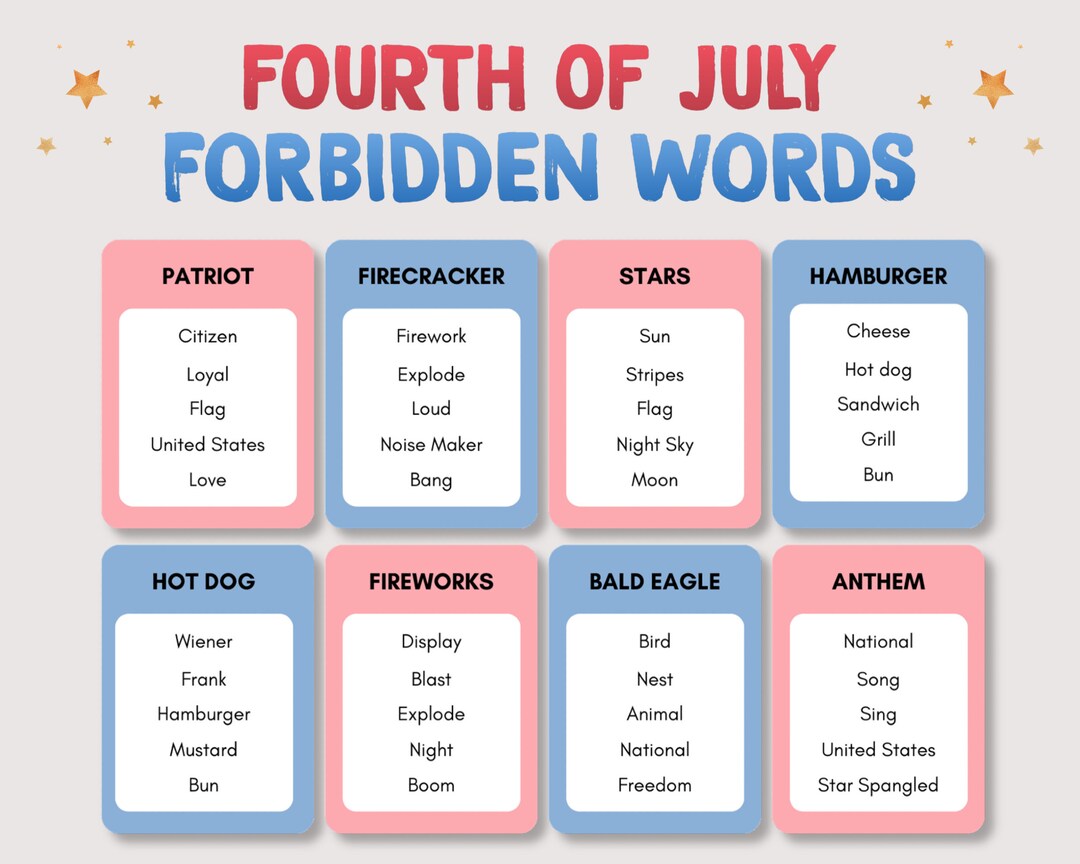 4th of July Forbidden Words, Printable July 4th Party Game, 4th of July ...