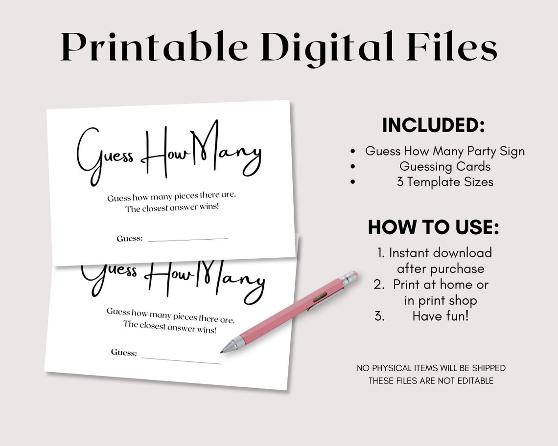 Guess How Many Sign and Cards Gender Reveal Games Baby - Etsy