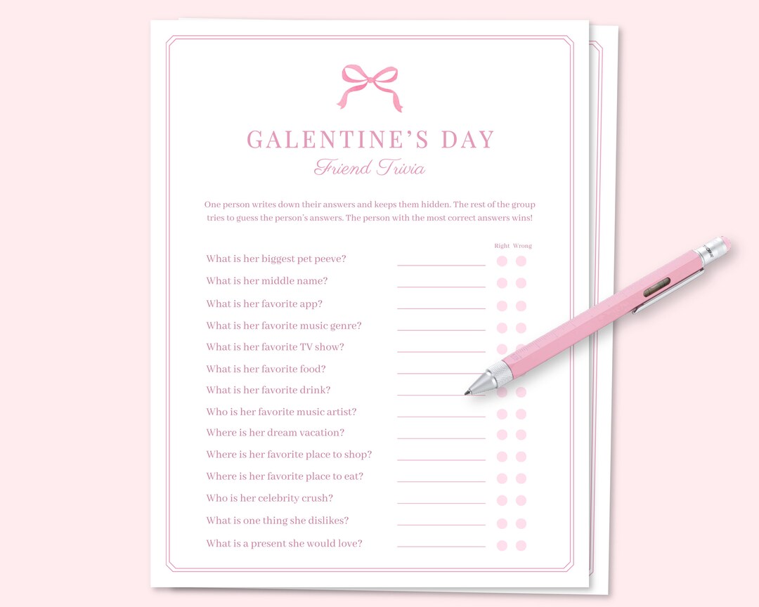Galentines Day Friend Trivia Game, Valentine Day Party Game, Valentines ...