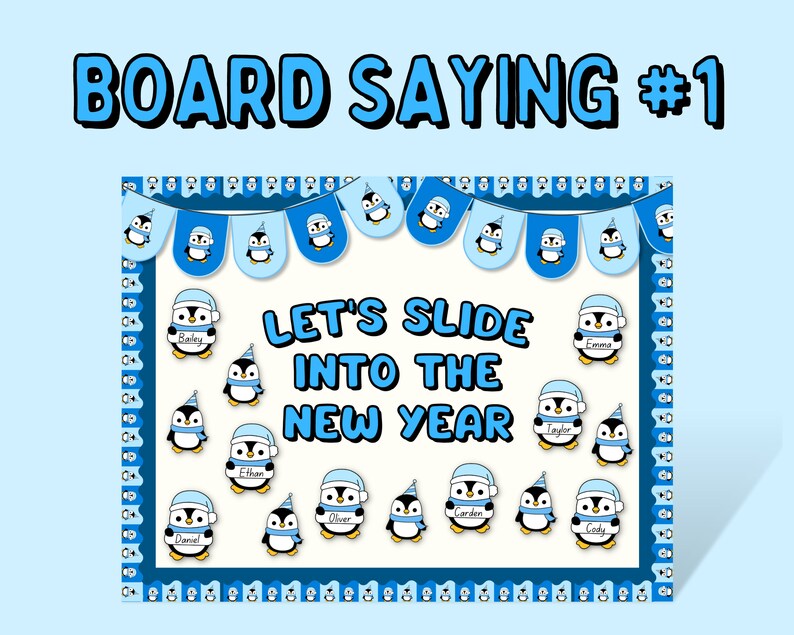 Penguin New Years Bulletin Board Kit New Year January - Etsy
